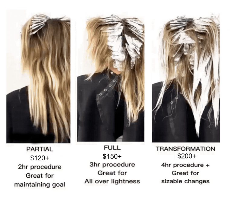 foil placement time and pricing – Mane Street Hair & Color Studio